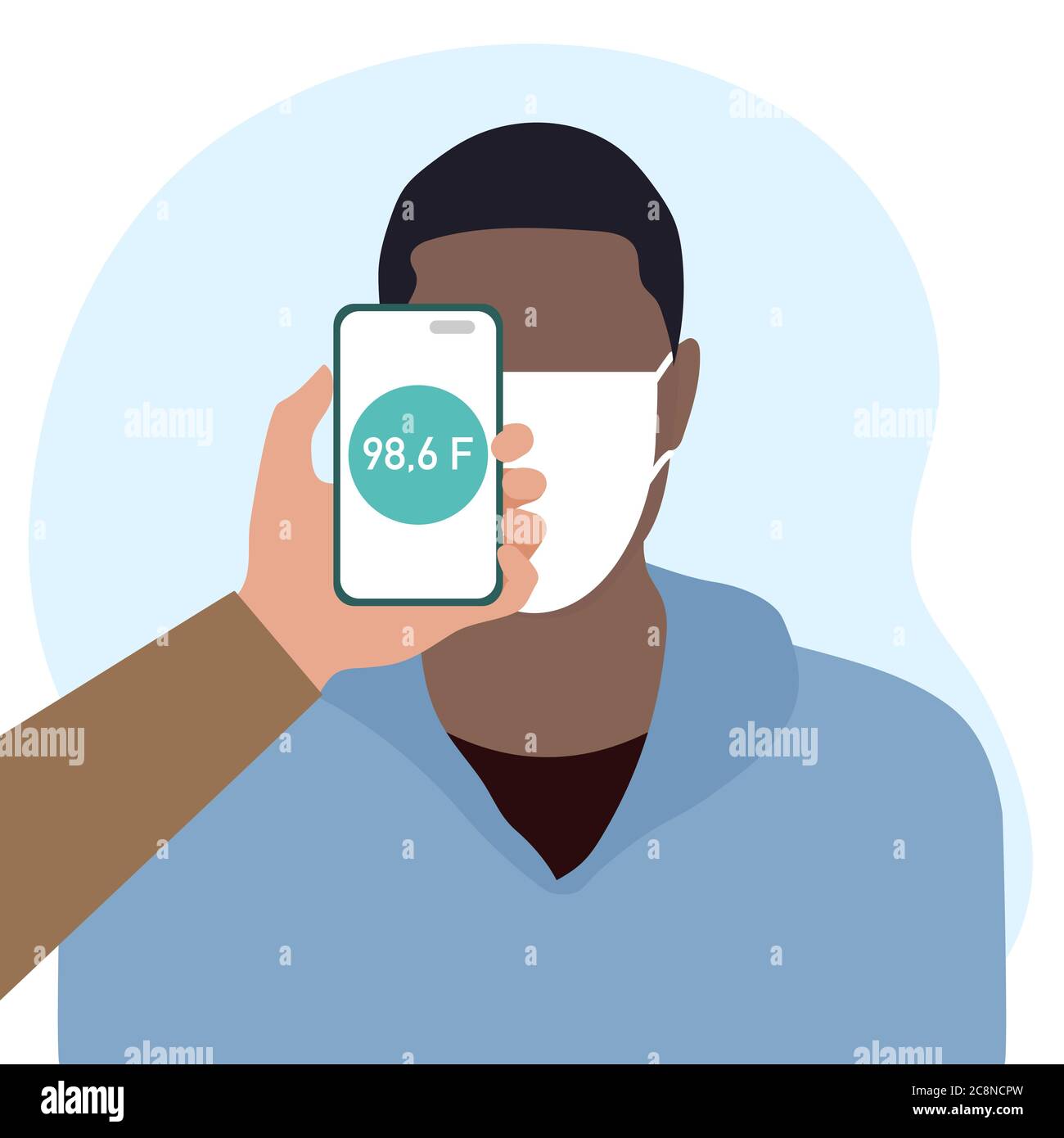 Vector illustration Phone placed on forehead of person remotely ...