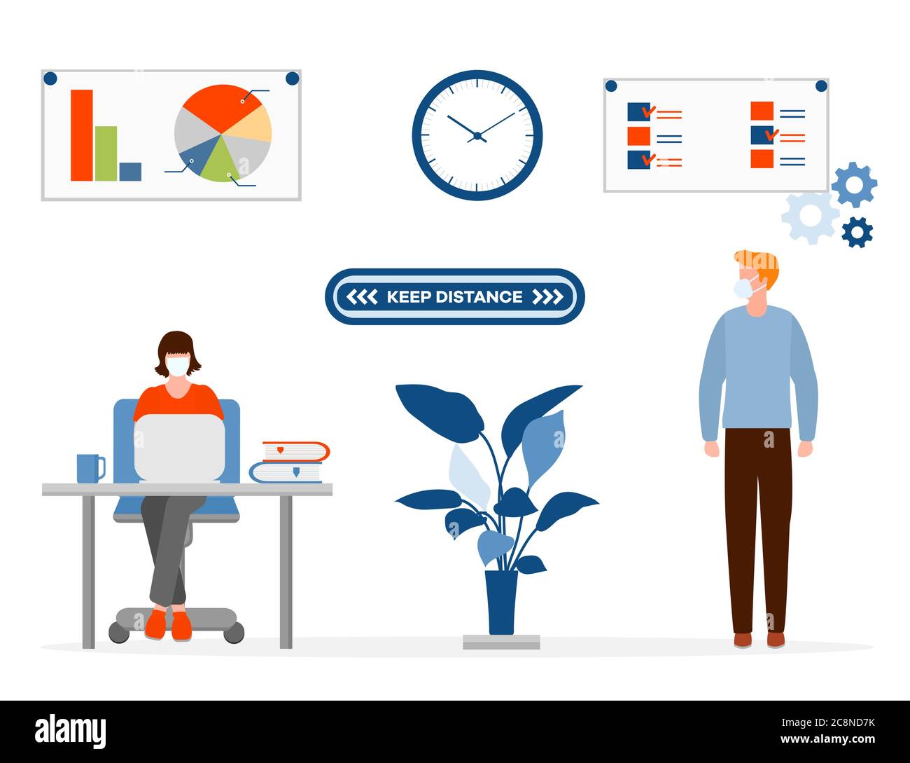 Vector illustration with people working at the office. Social ...