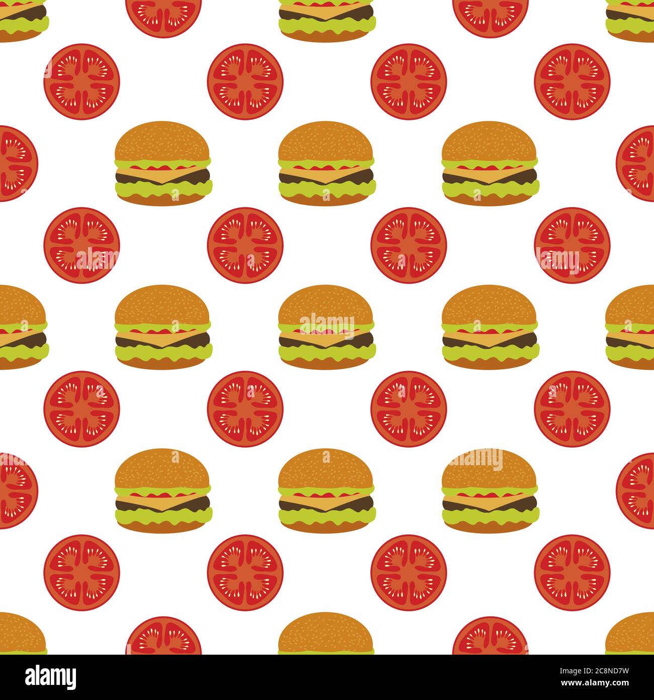Vector seamless pattern Illustration burger. Street lunch American ...