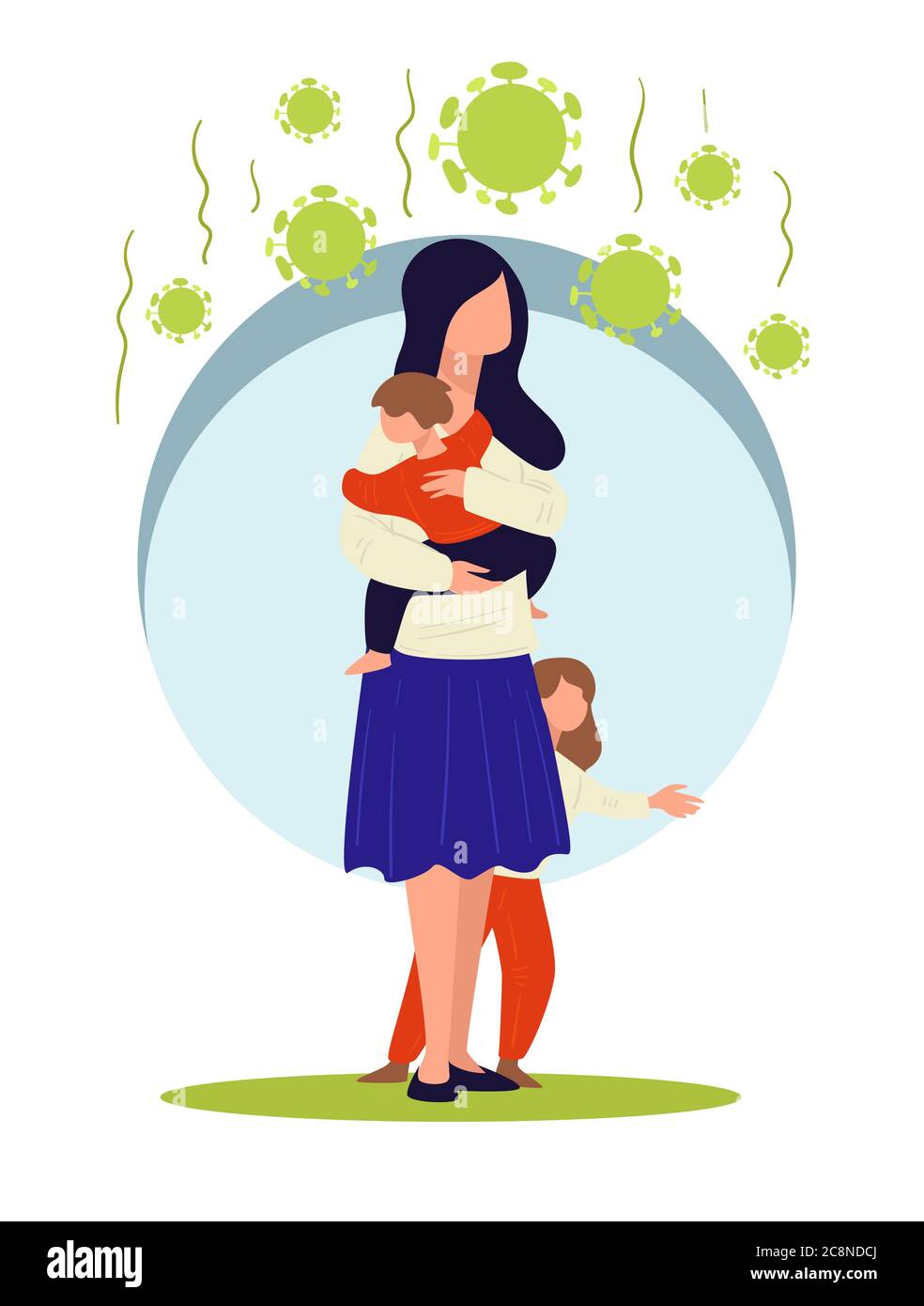 Mom protecting kids from coronavirus, woman in shield Stock Vector ...