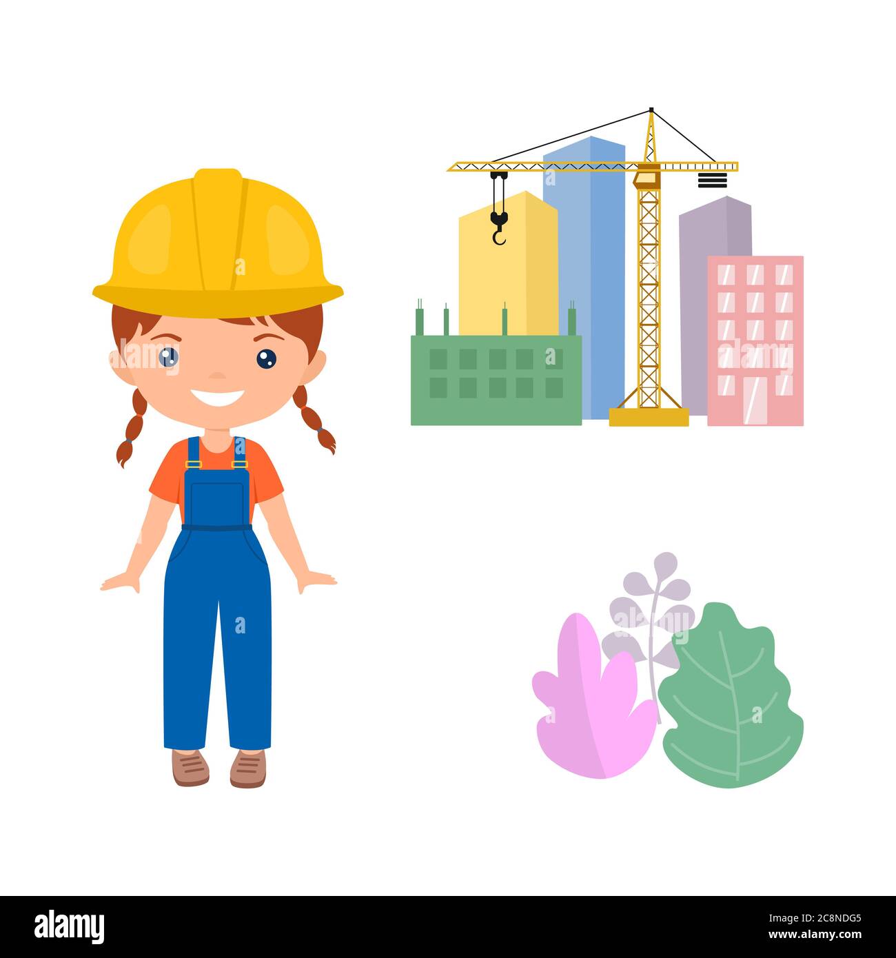 Cute character chibi girl in workwear. Professions for kids. Flat ...