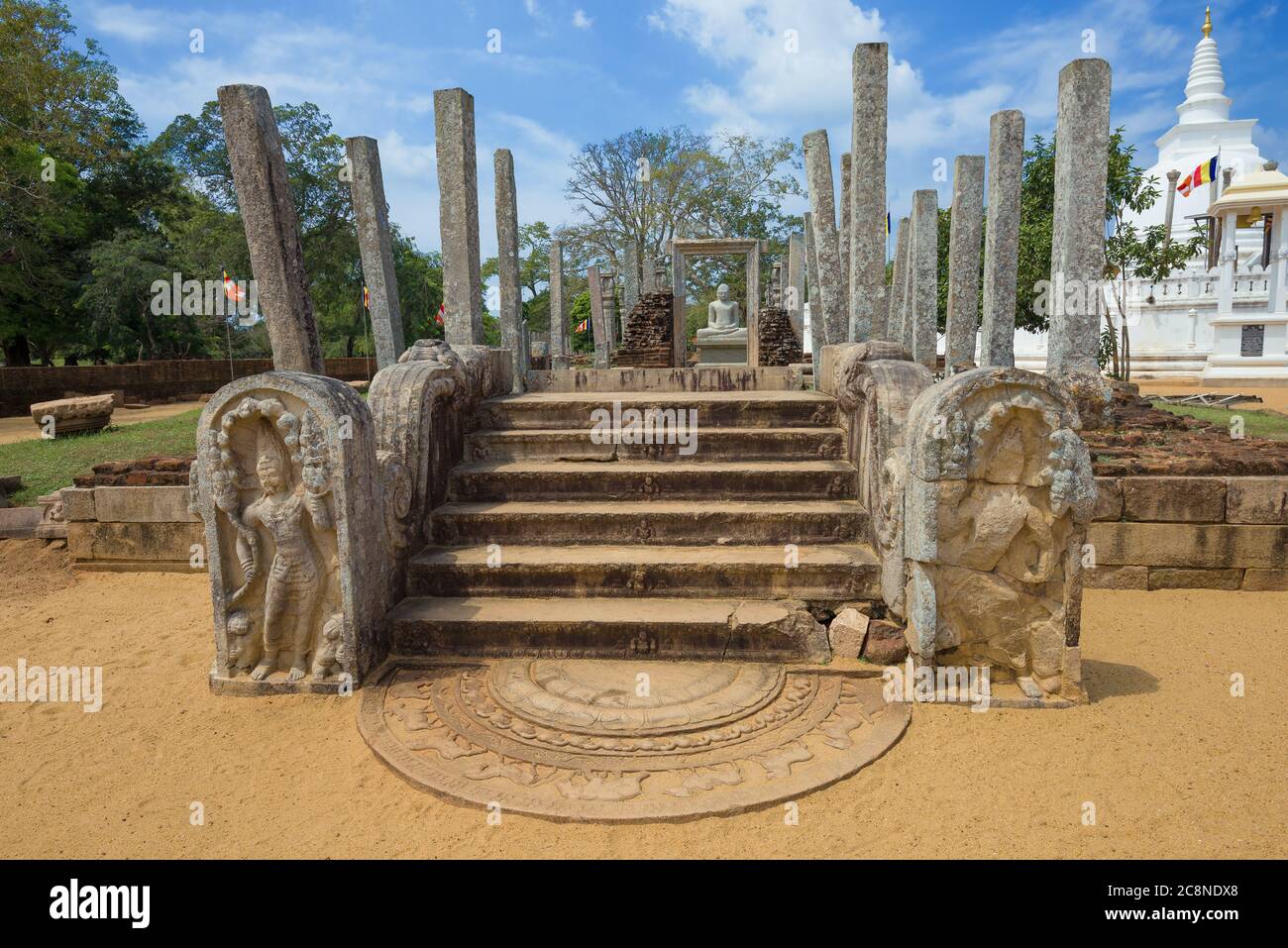 At the ruins of an ancient Buddhist temple. Temple complex of Thuparama ...