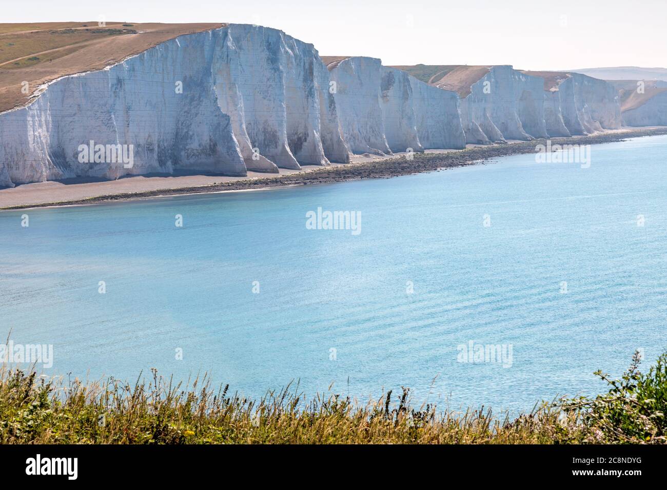 Chalk cliffs on the Sussex coast, on a sunny summer's morning Stock ...