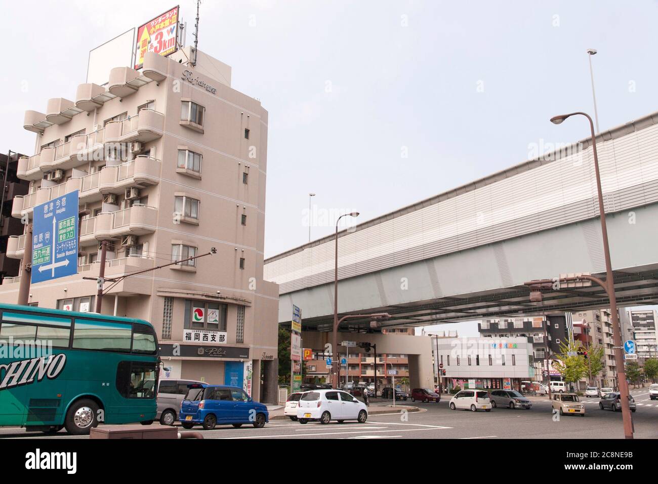 Elevated urban expressway with noise-reducing wall, Fukuoka, Japan ...