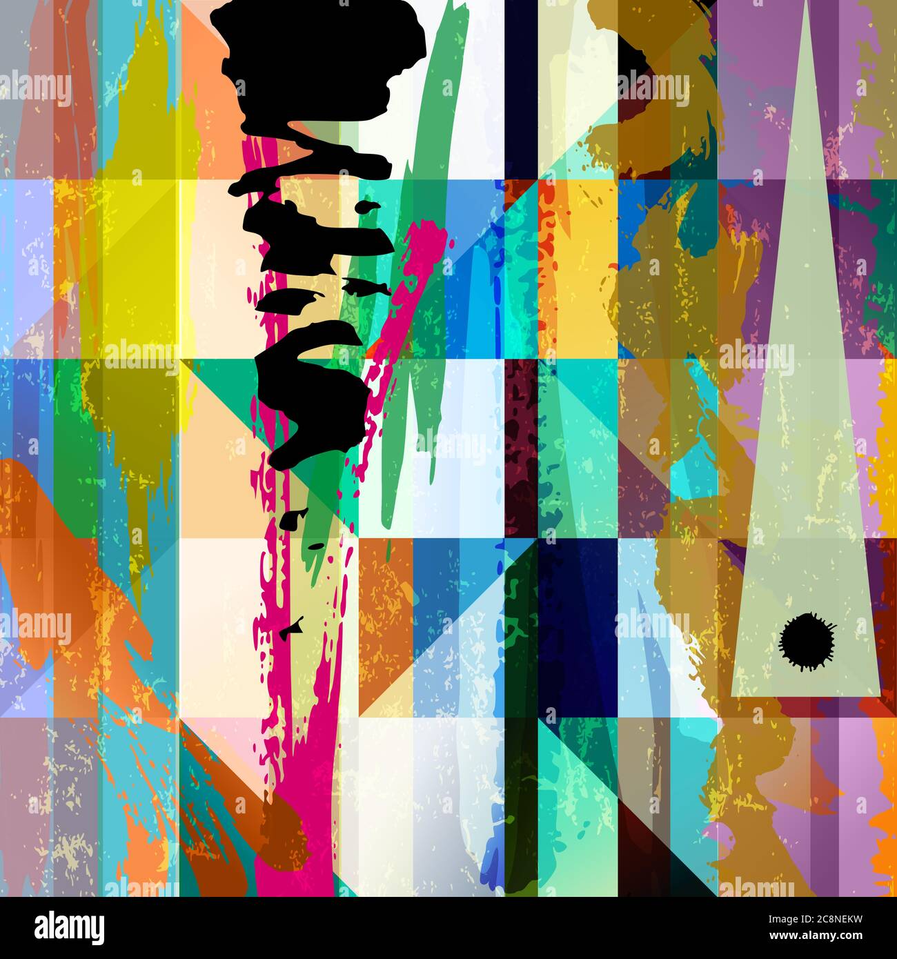 abstract background, with squares, triangle, paint strokes and splashes ...