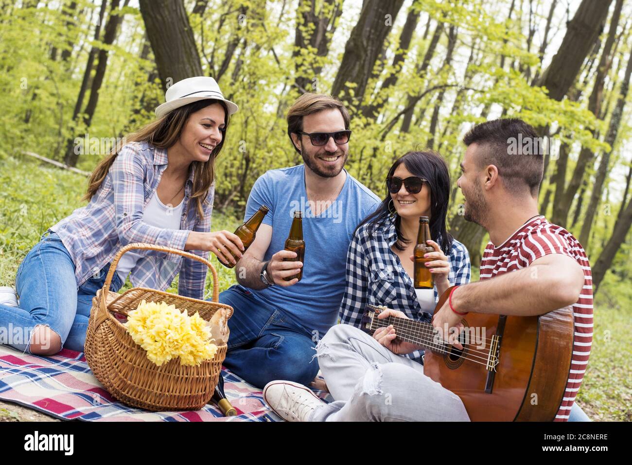 Group of Caucasian friends having fun in the nature Stock Photo - Alamy