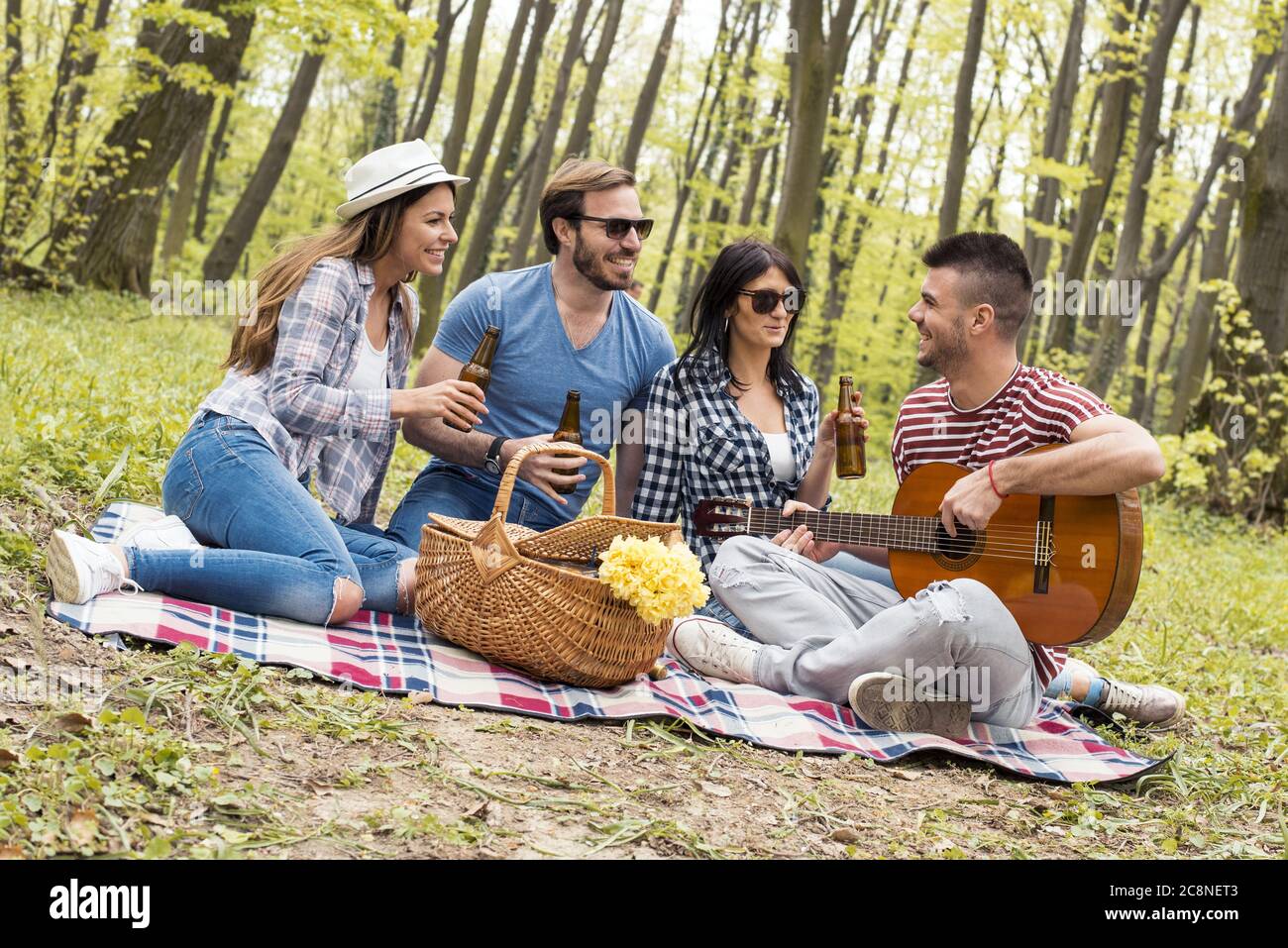 Group of Caucasian friends having fun in the nature Stock Photo - Alamy
