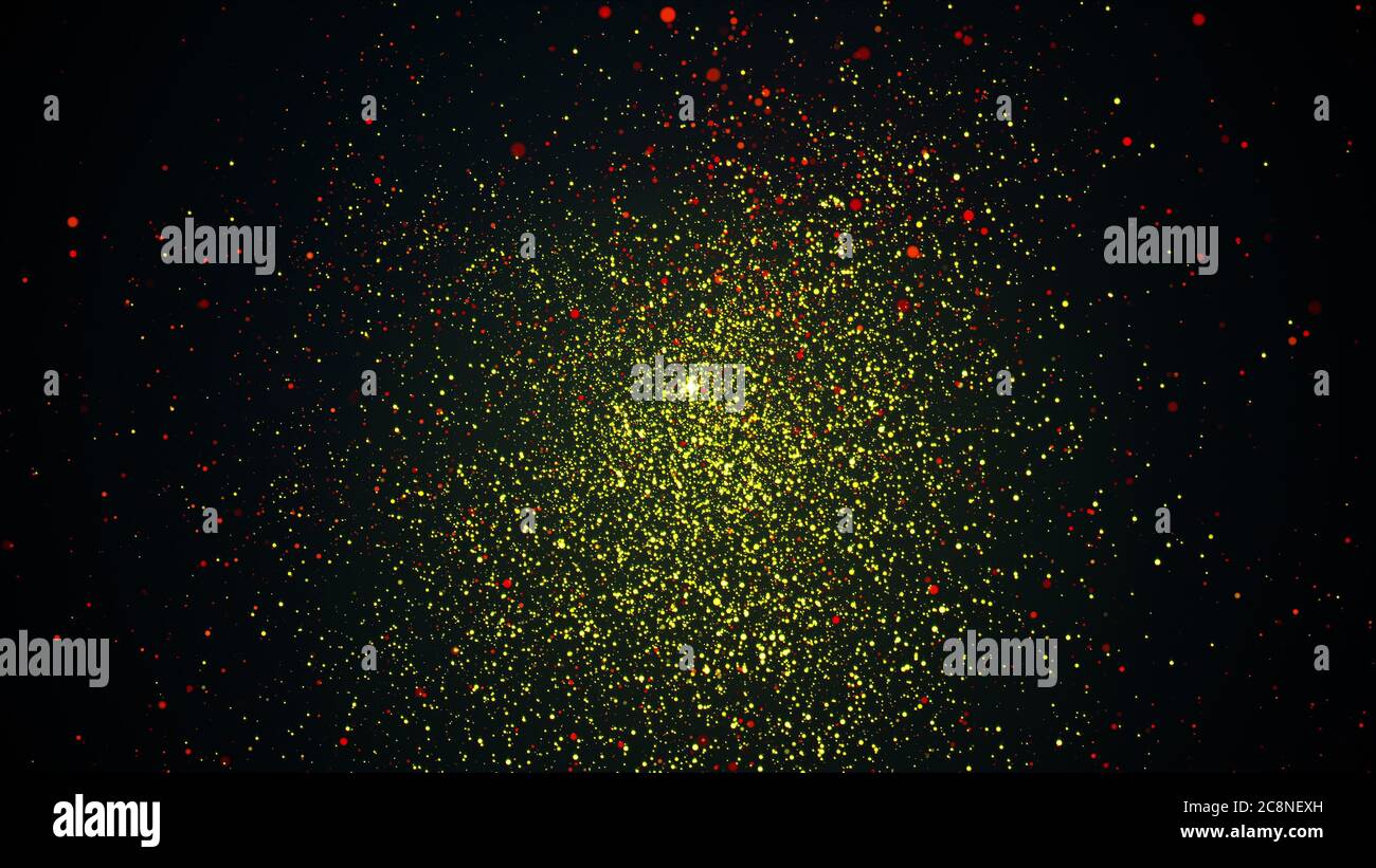 Random small particles. 3d rendering of gold dust. Computer generated ...