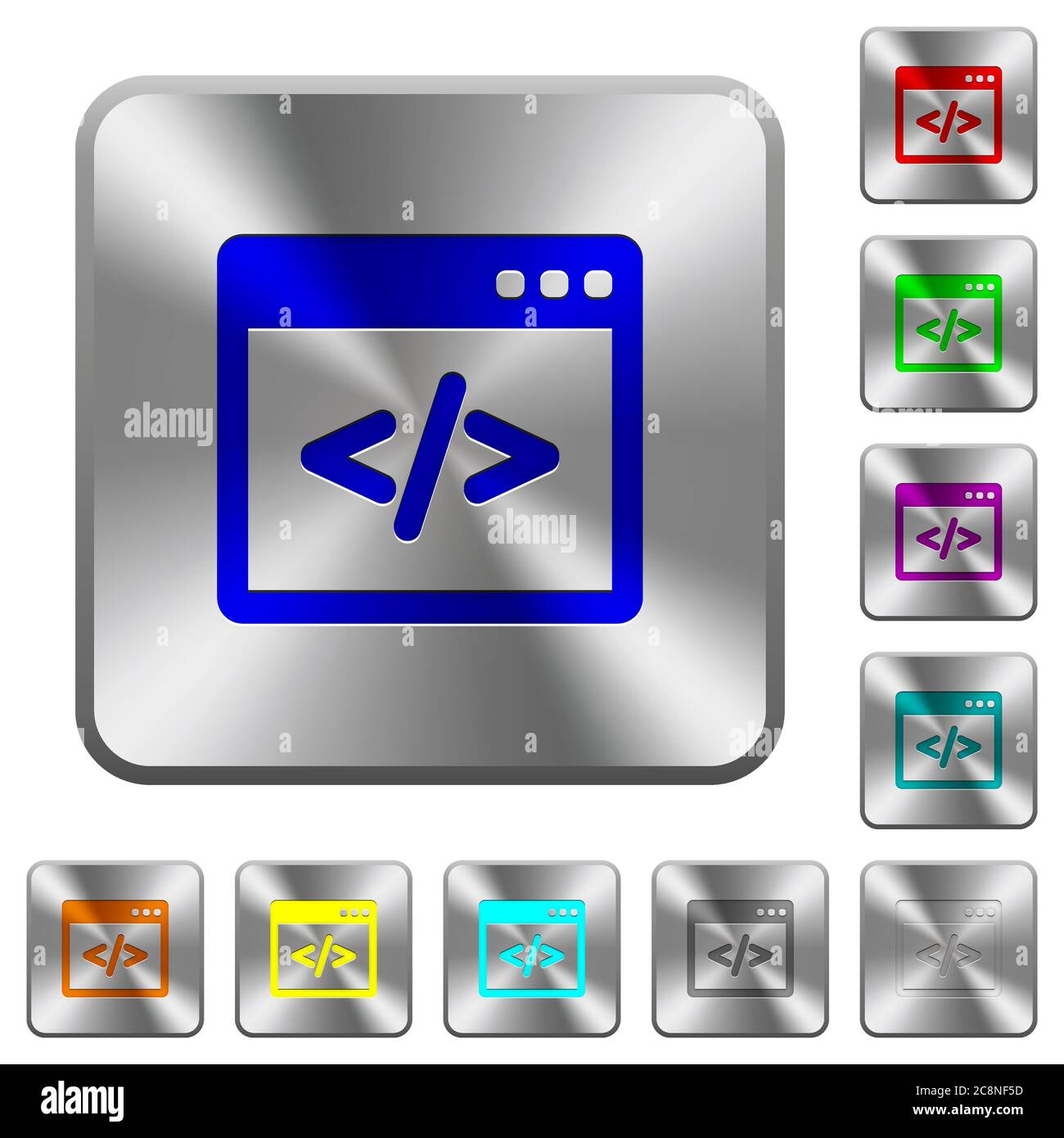 Engraved programming code icons on rounded square steel buttons Stock ...