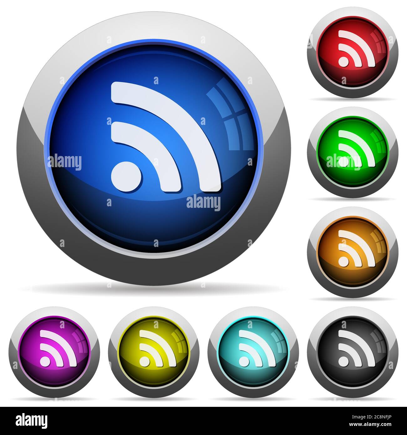Set of round glossy Radio signal buttons. Arranged layer structure ...
