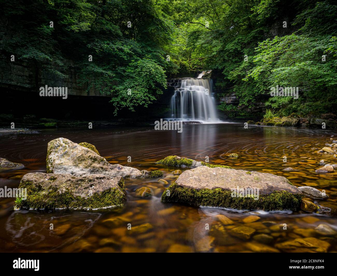 Rocks lay in the pool below West Burton Cauldron falls Stock Photo - Alamy