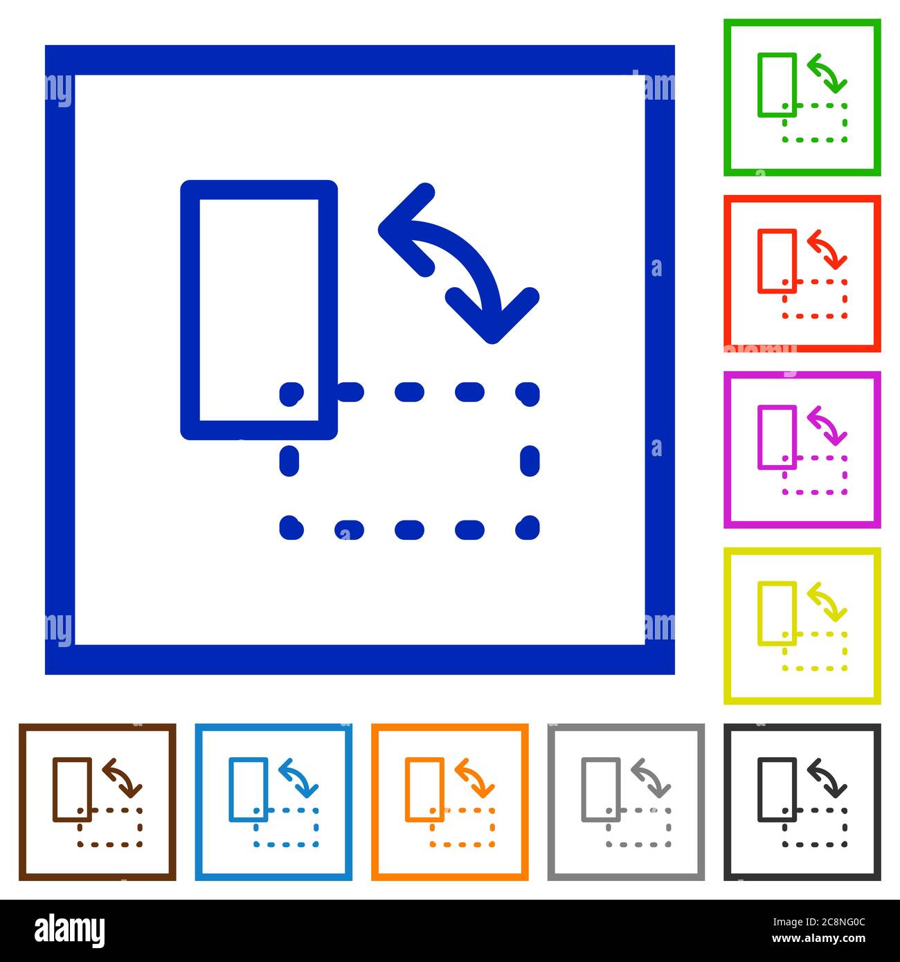 Set of color square framed Rotate element flat icons on white ...