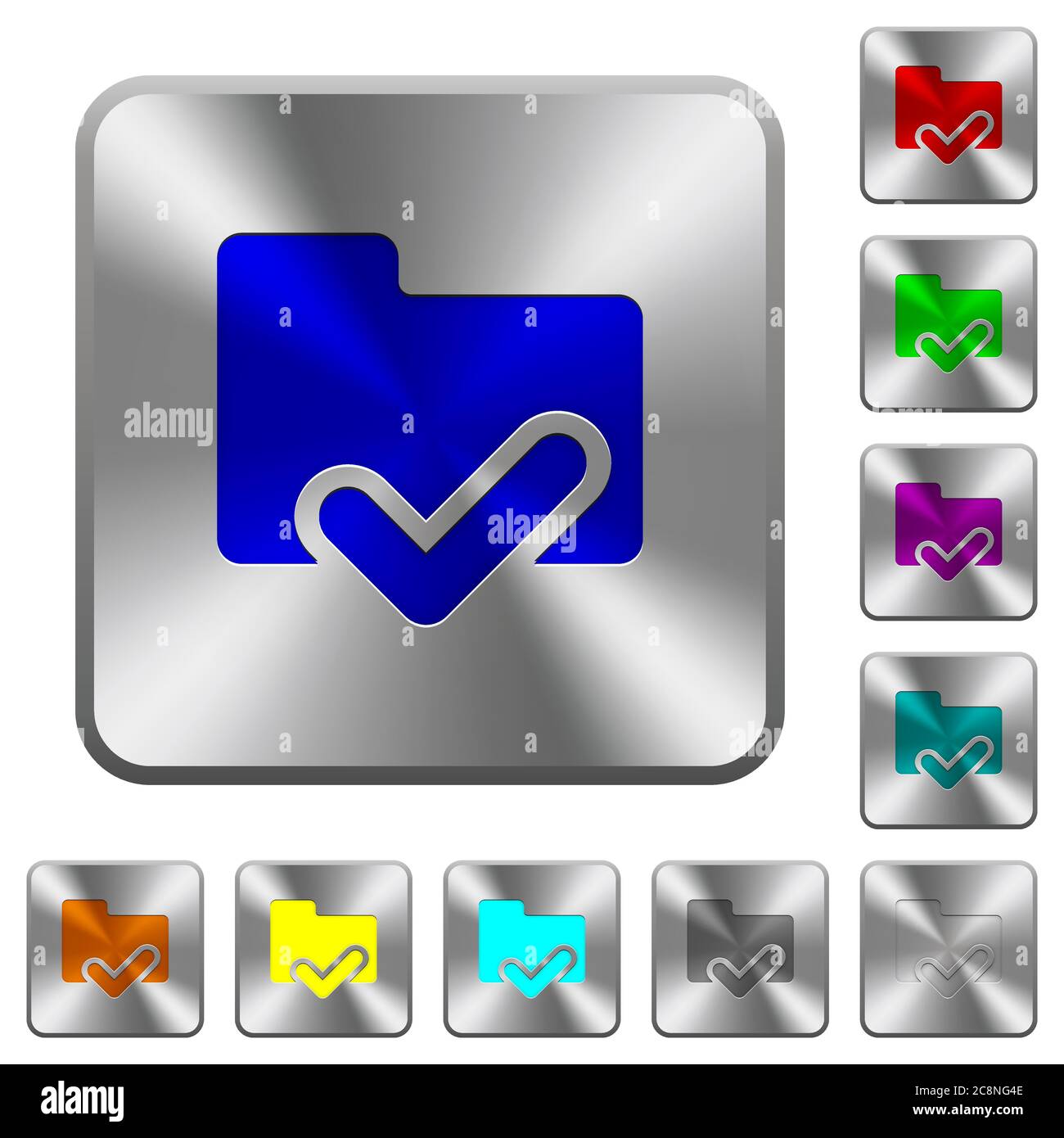 Engraved folder ok icons on rounded square steel buttons Stock Vector ...