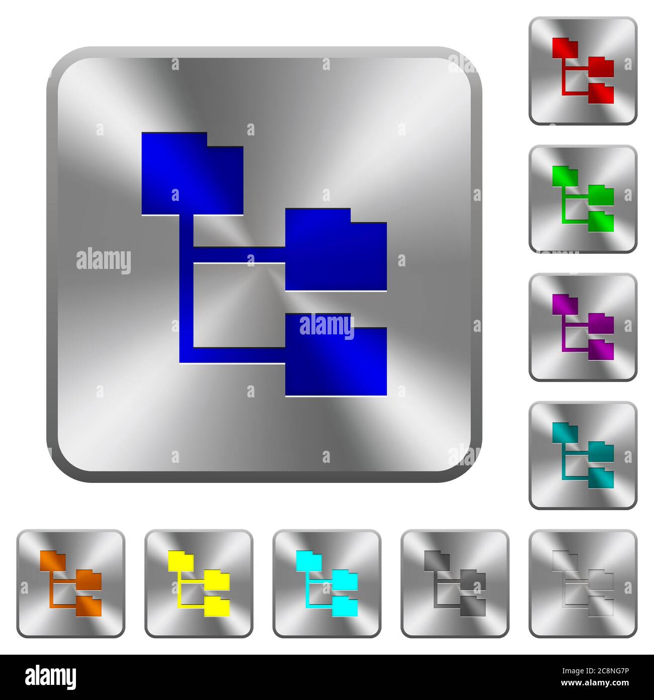 Engraved folder structure icons on rounded square steel buttons Stock ...