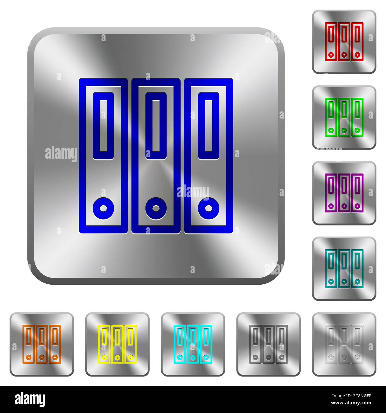 Engraved binders icons on rounded square steel buttons Stock Vector ...