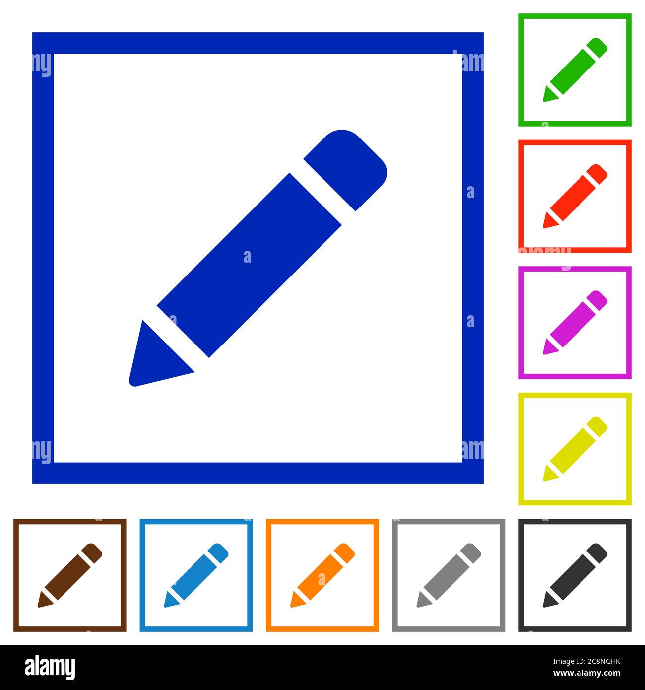 Set of color square framed pencil flat icons on white background Stock ...