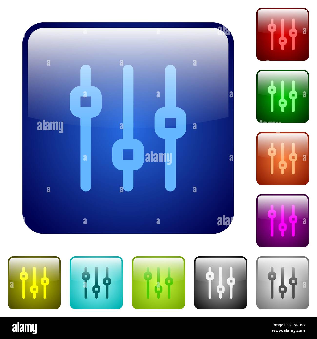 Set of vertical adjustment color glass rounded square buttons Stock ...