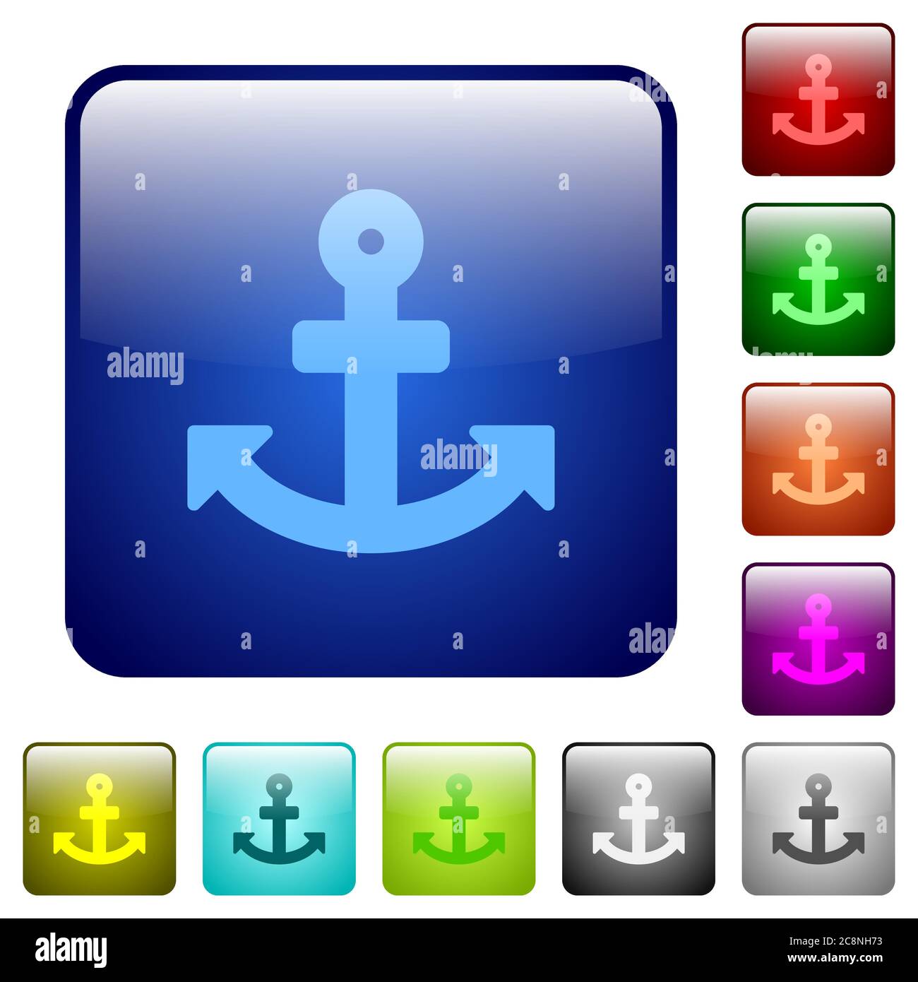 Set of anchor color glass rounded square buttons Stock Vector Image ...