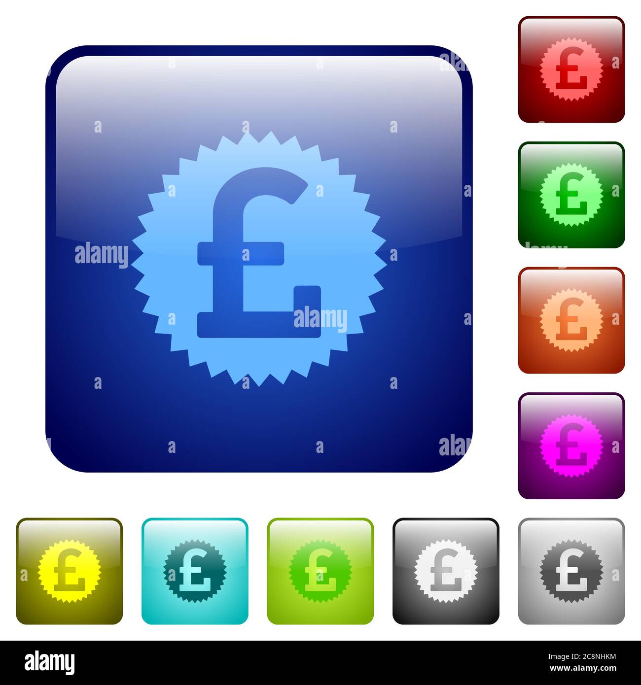 Set of pound sticker color glass rounded square buttons Stock Vector ...