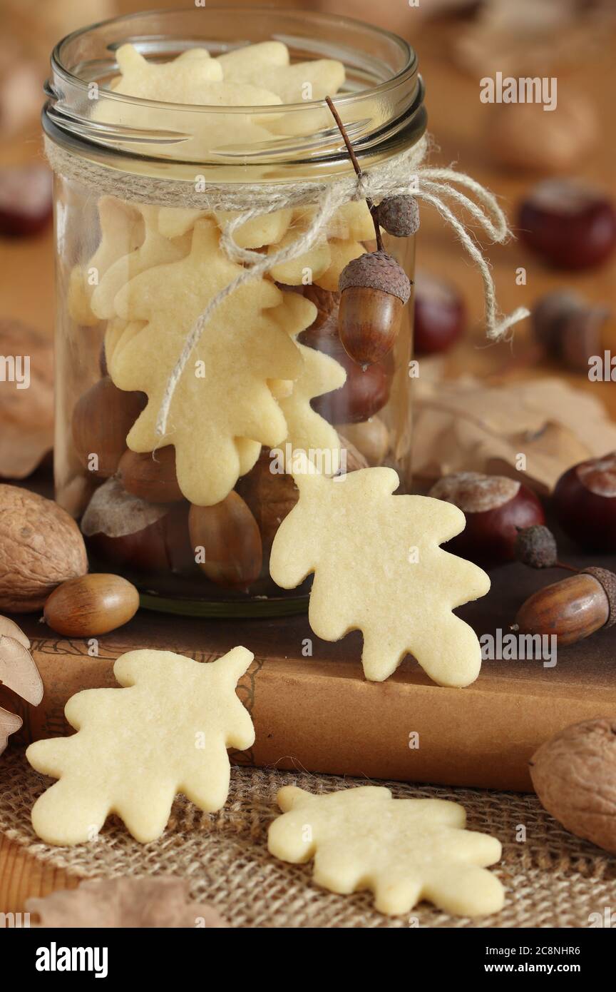 oak leaf shaped biscuits autumn bakery Stock Photo - Alamy