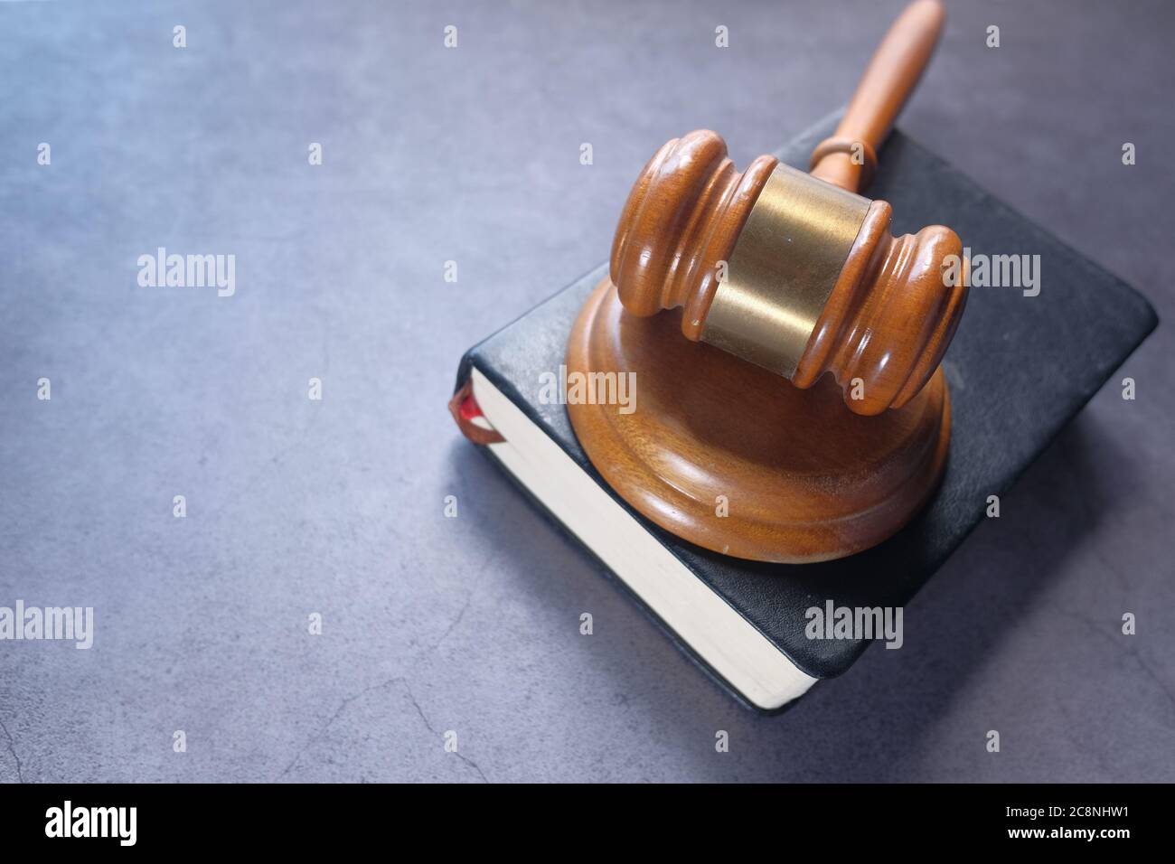 gavel and book on table with copy space Stock Photo - Alamy