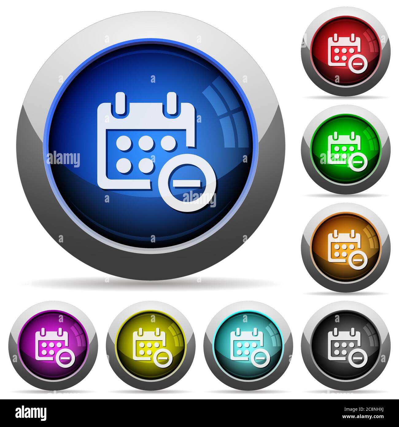 Set of round glossy Remove from calendar buttons. Arranged layer ...