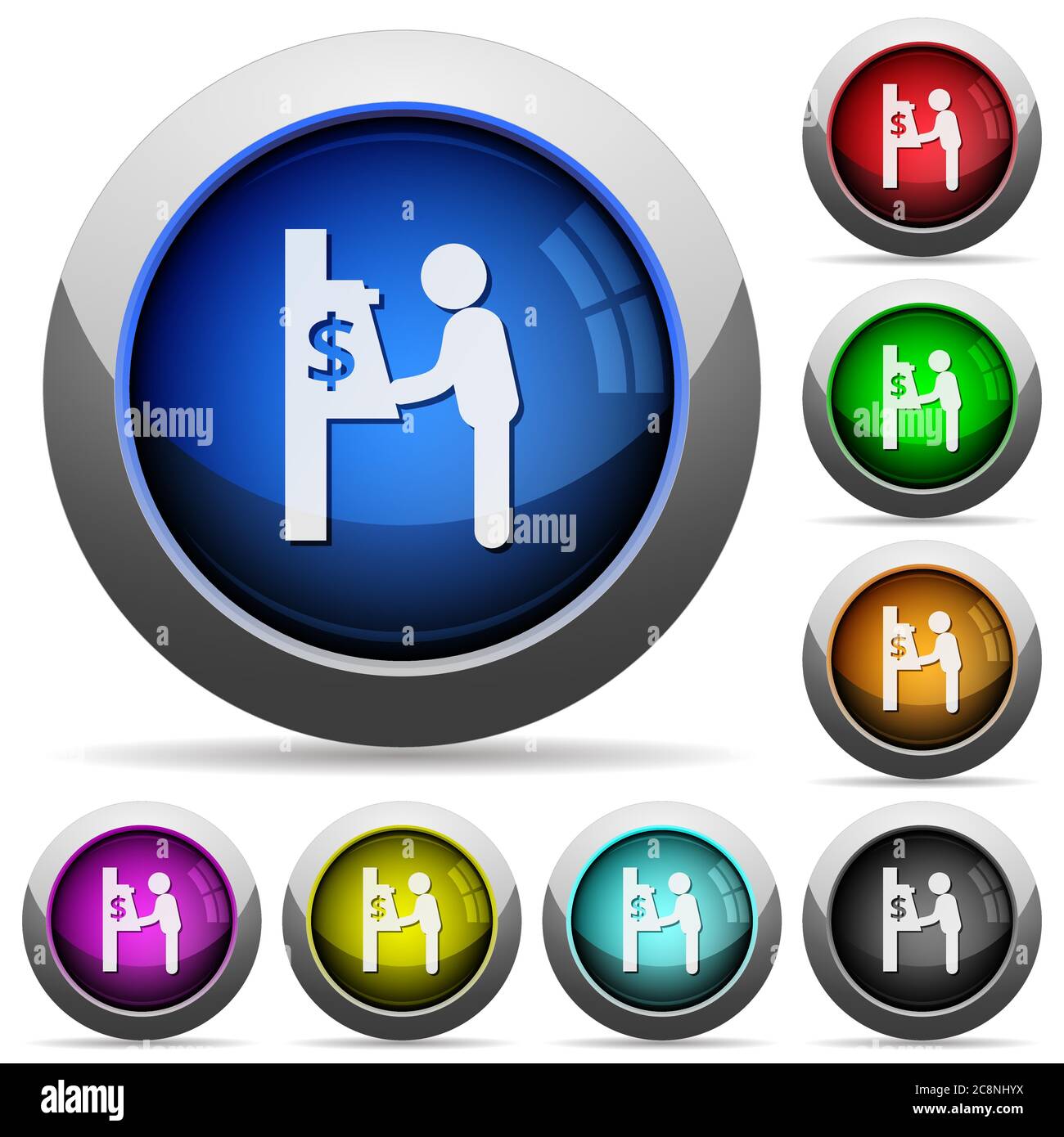 Set of round glossy Dollar cash machine buttons. Arranged layer ...