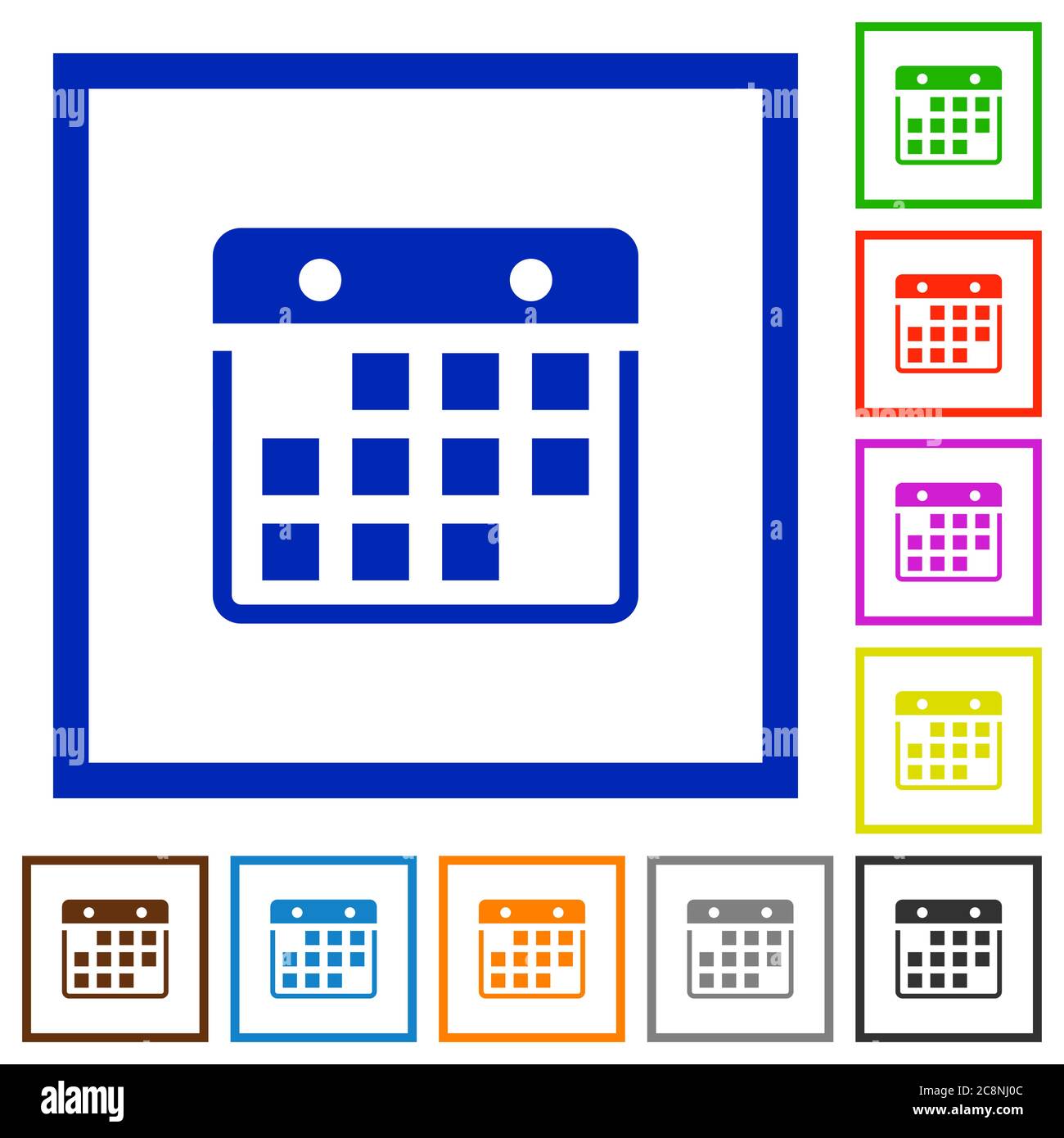 Set of color square framed Hanging calendar flat icons on white ...