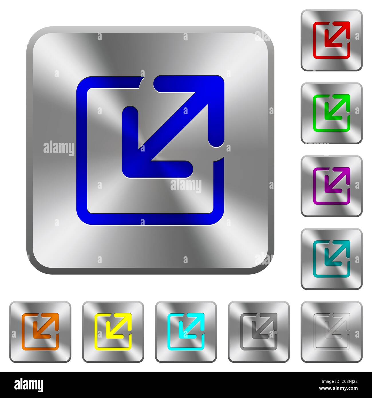 Engraved resize window icons on rounded square steel buttons Stock ...