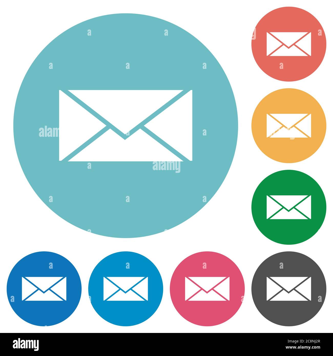 Flat envelope icon set on round color background Stock Vector Image ...