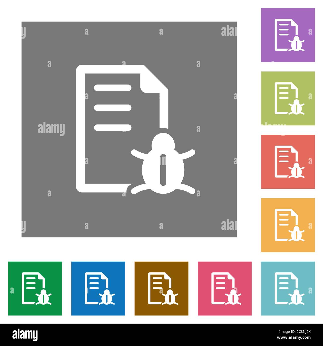 Bug report flat icon set on color square background Stock Vector Image ...