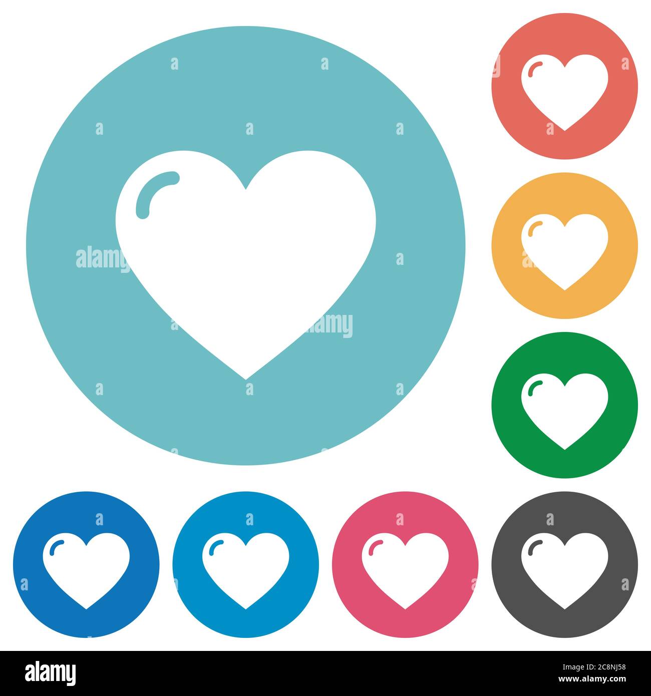 Flat heart shape icon set on round color background Stock Vector Image ...
