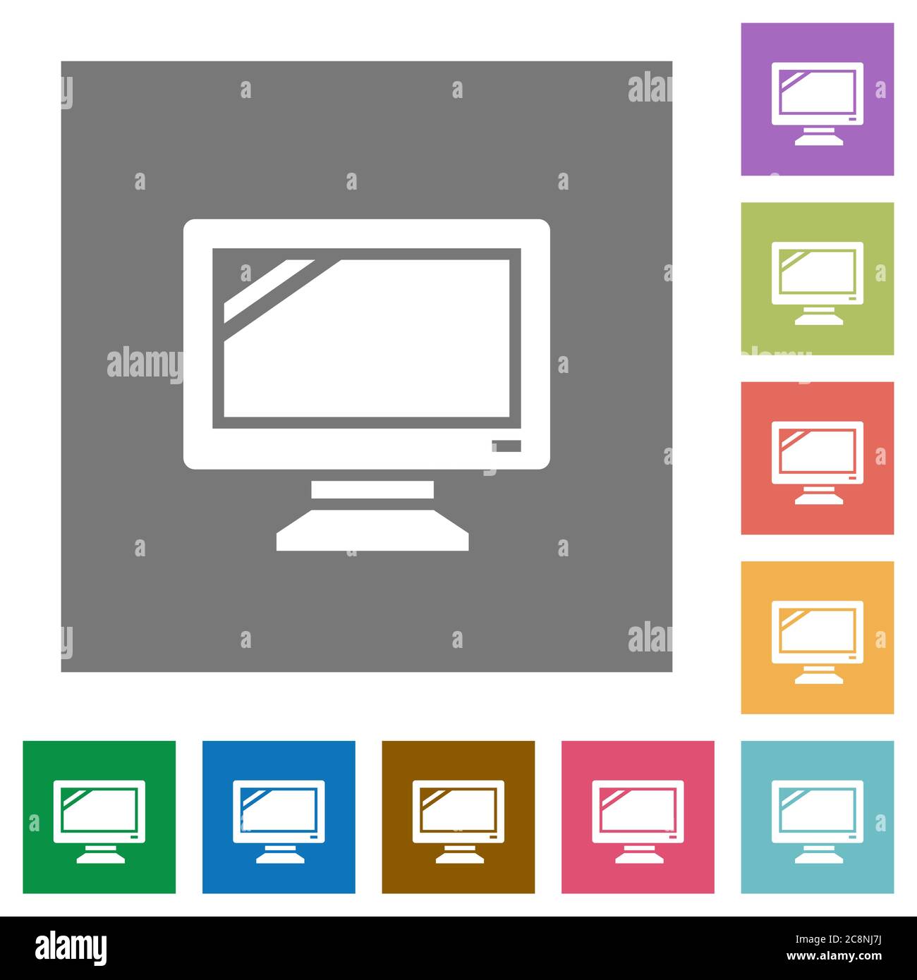 Monitor flat icon set on color square background Stock Vector Image ...