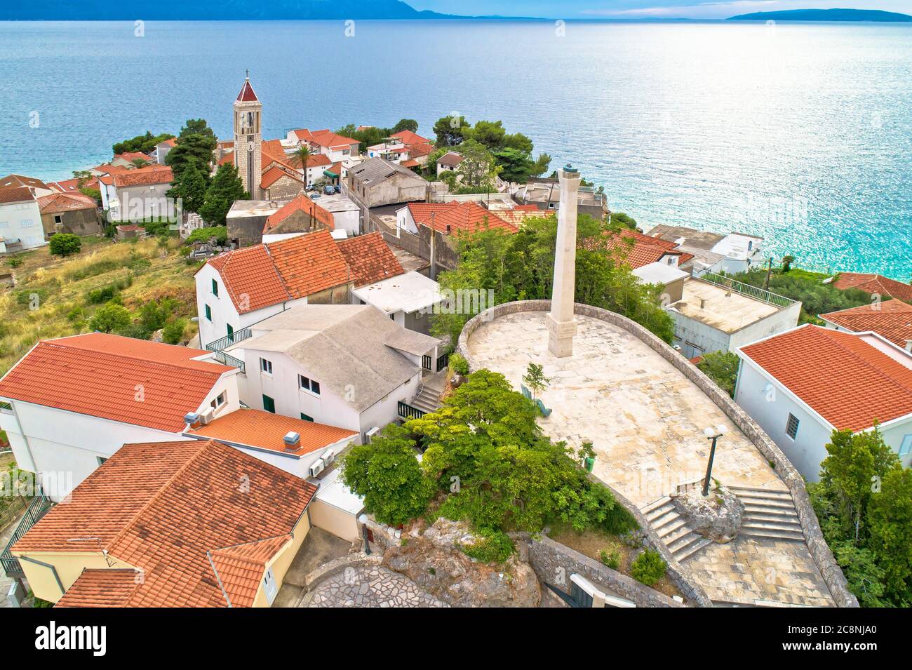 Gradac village on Makarska riviera waterfront aerial view, Dalmatia ...