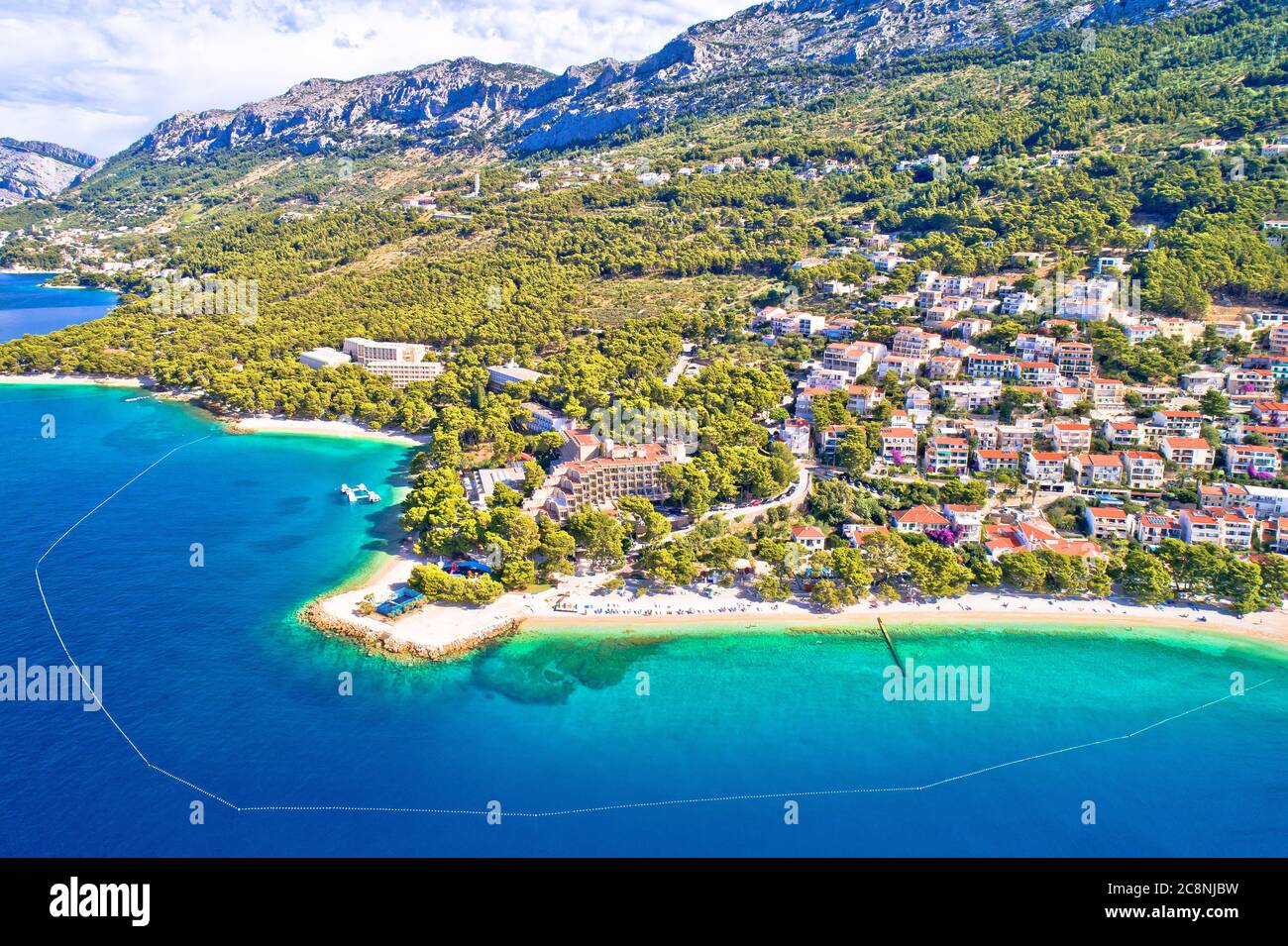 Aerial view of Brela and Punta Rata beach on Makarska riviera, Dalmatia ...