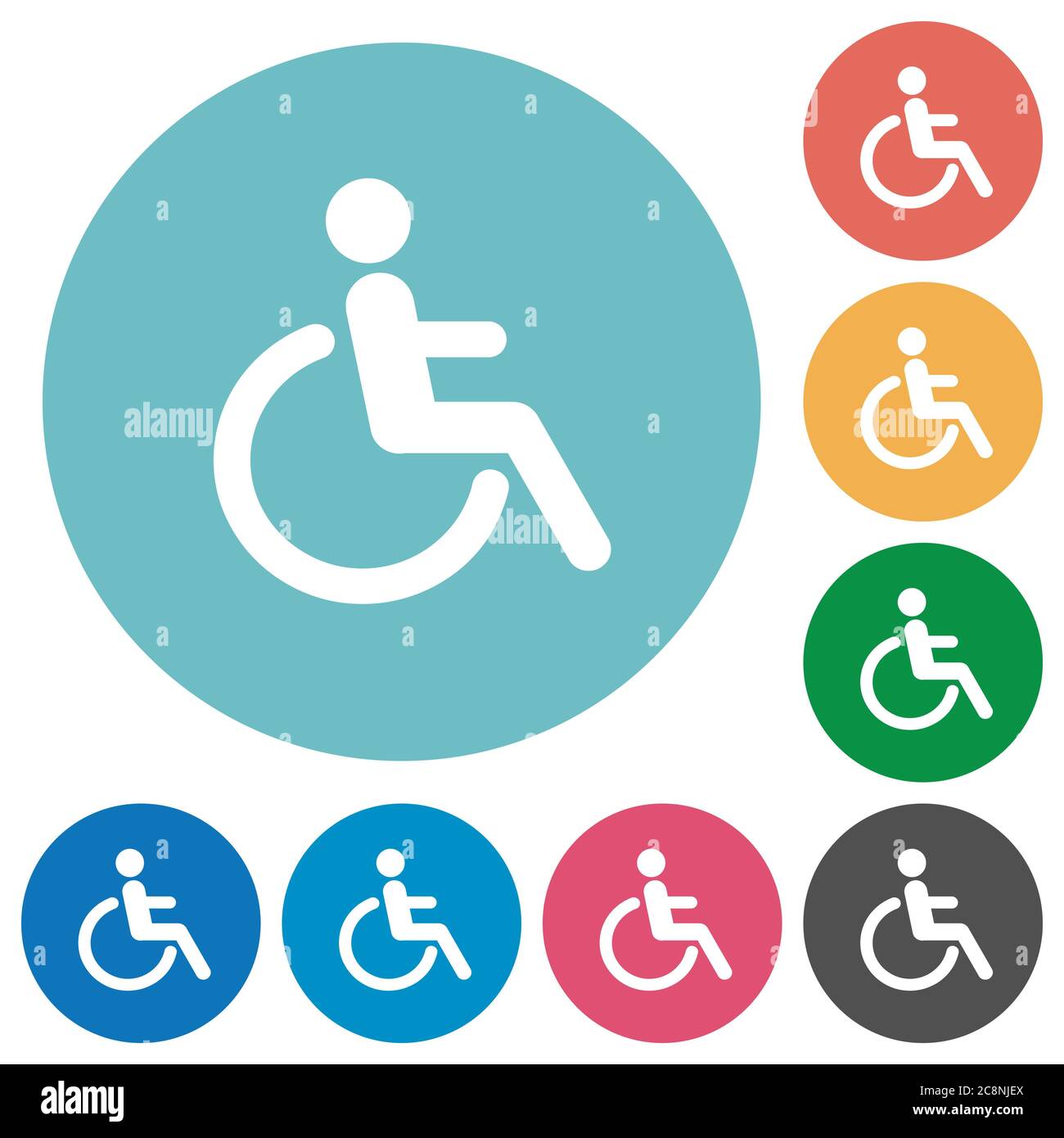 Flat disability icon set on round color background Stock Vector Image ...