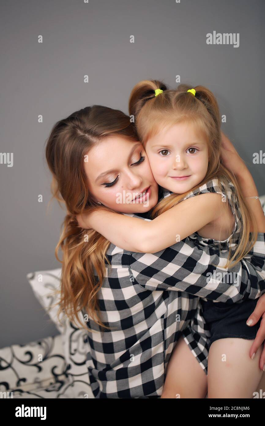 Emotions. Happy loving family. Mother and daughter spend time together ...