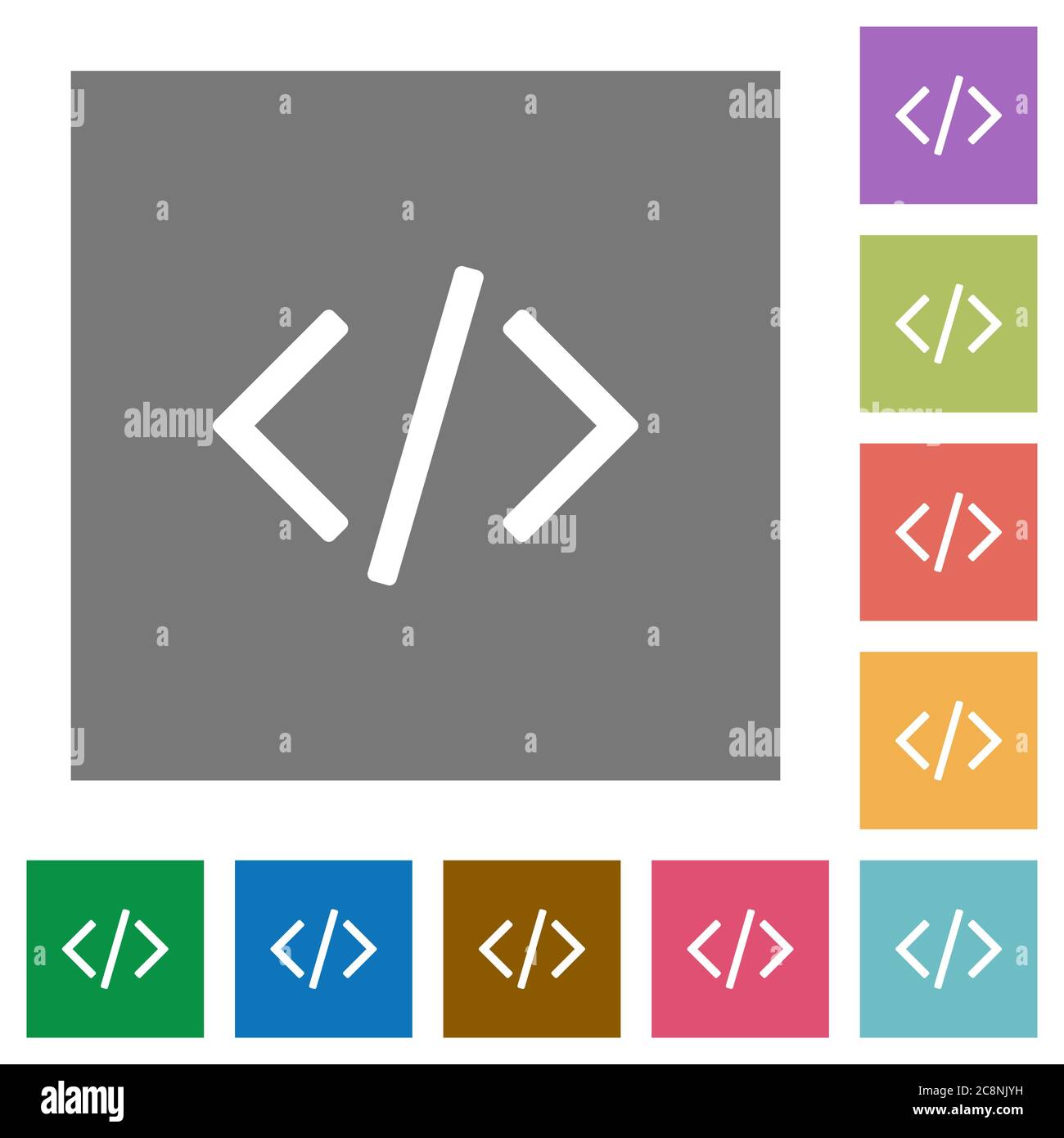 Programming code flat icon set on color square background Stock Vector ...