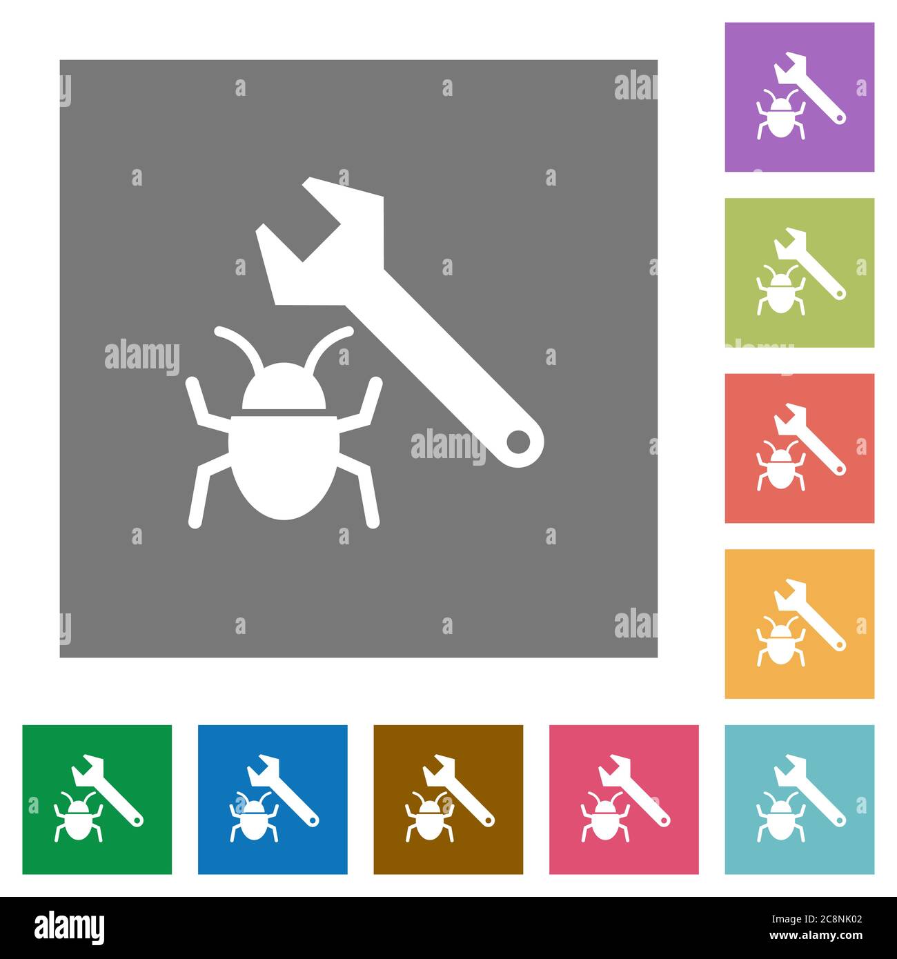 Bug fixing flat icon set on color square background Stock Vector Image ...