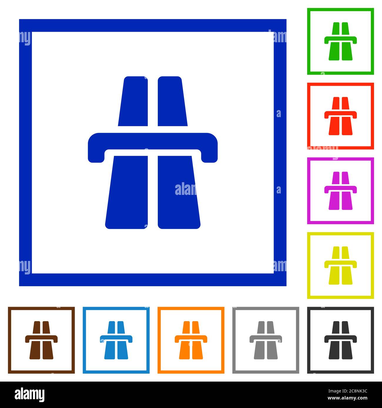 Set of color square framed highway icons on white background Stock ...