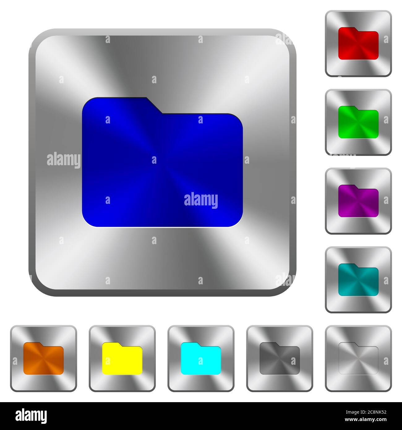 Engraved folder icons on rounded square steel buttons Stock Vector ...