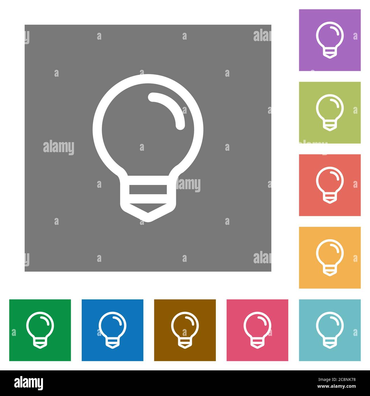 Light bulb flat icon set on color square background Stock Vector Image ...