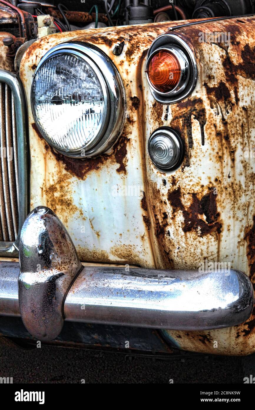Old rusty vintage classic collectors car in need of restoration stock ...