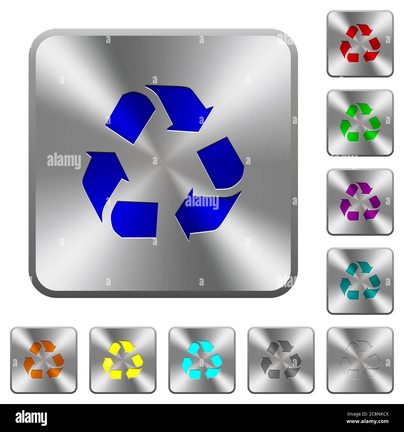 Engraved recycling icons on rounded square steel buttons Stock Vector ...