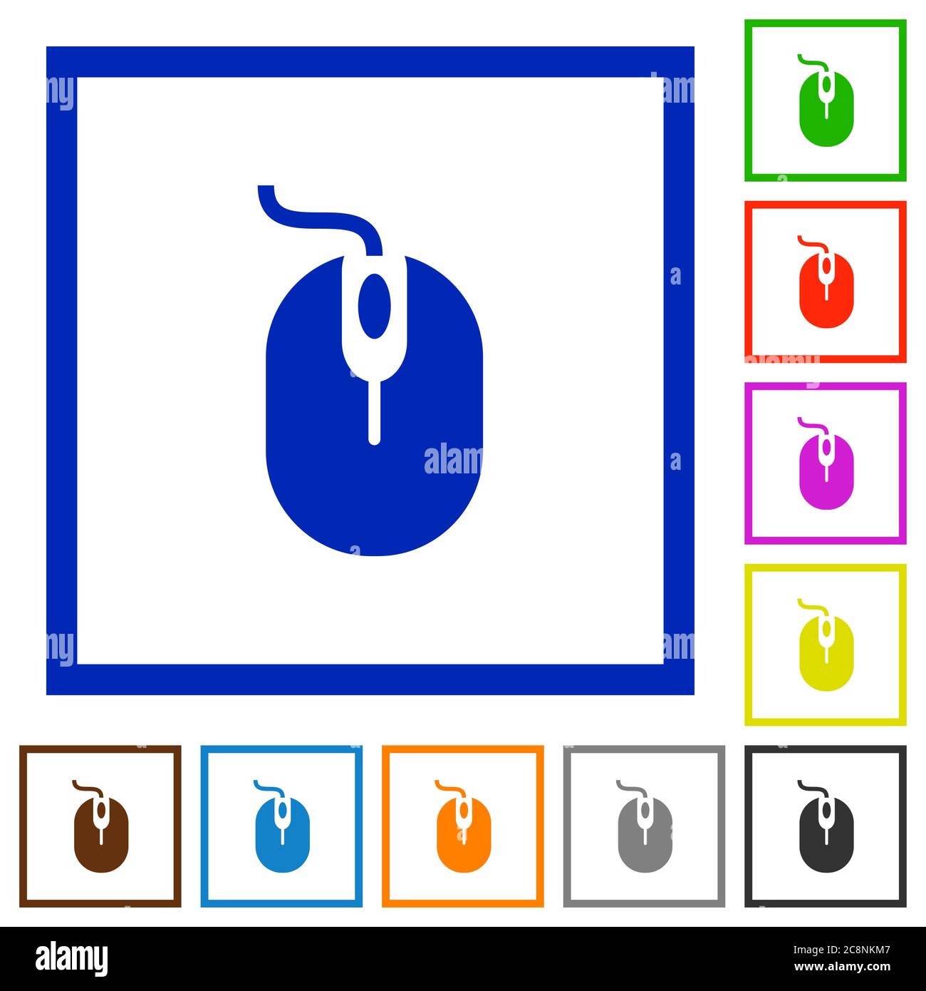 Set of color square framed computer mouse flat icons on white ...