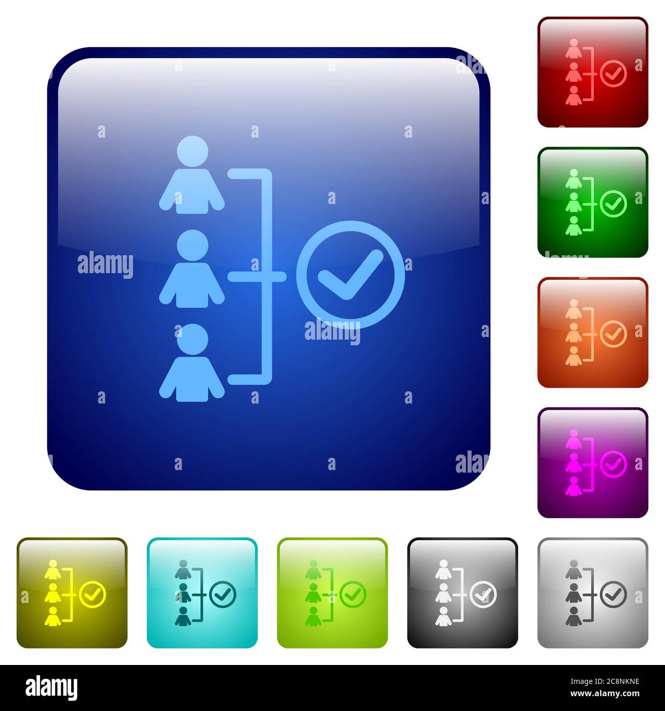 Set of successful teamwork color glass rounded square buttons Stock ...