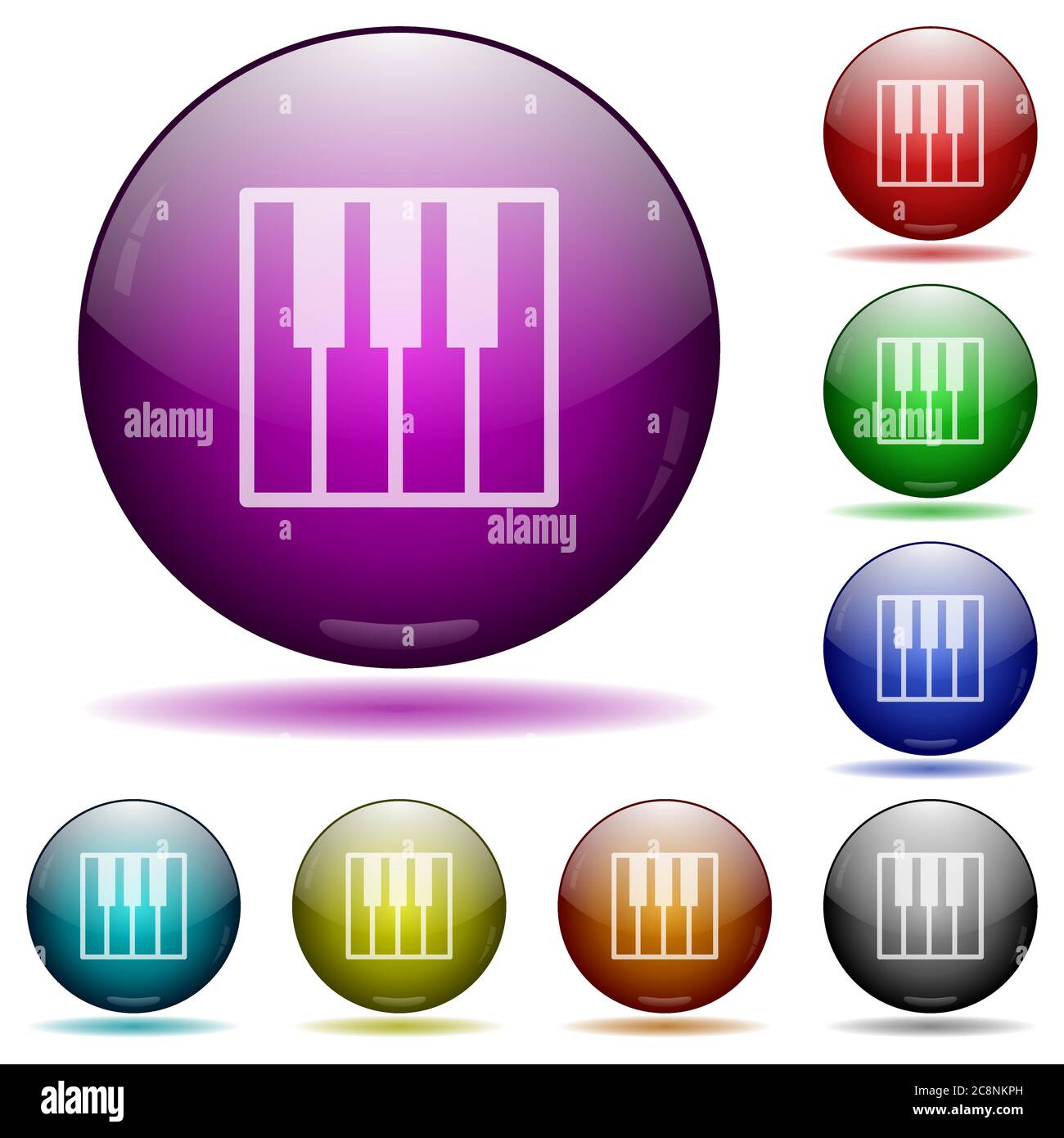 Set of color Piano keyboard glass sphere buttons with shadows Stock ...
