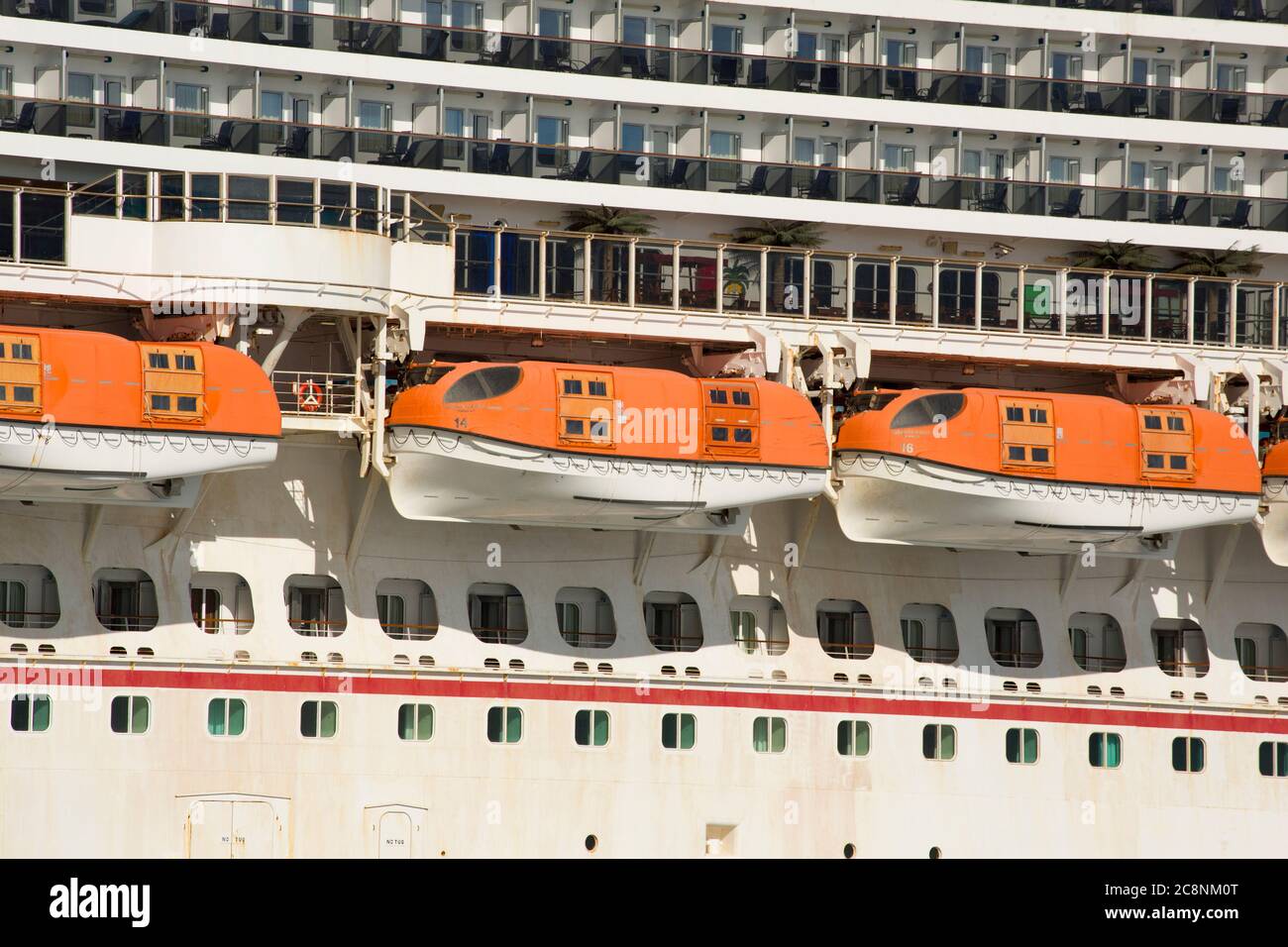 Lifeboats on board the Carnival Magic cruise ship anchored off the ...