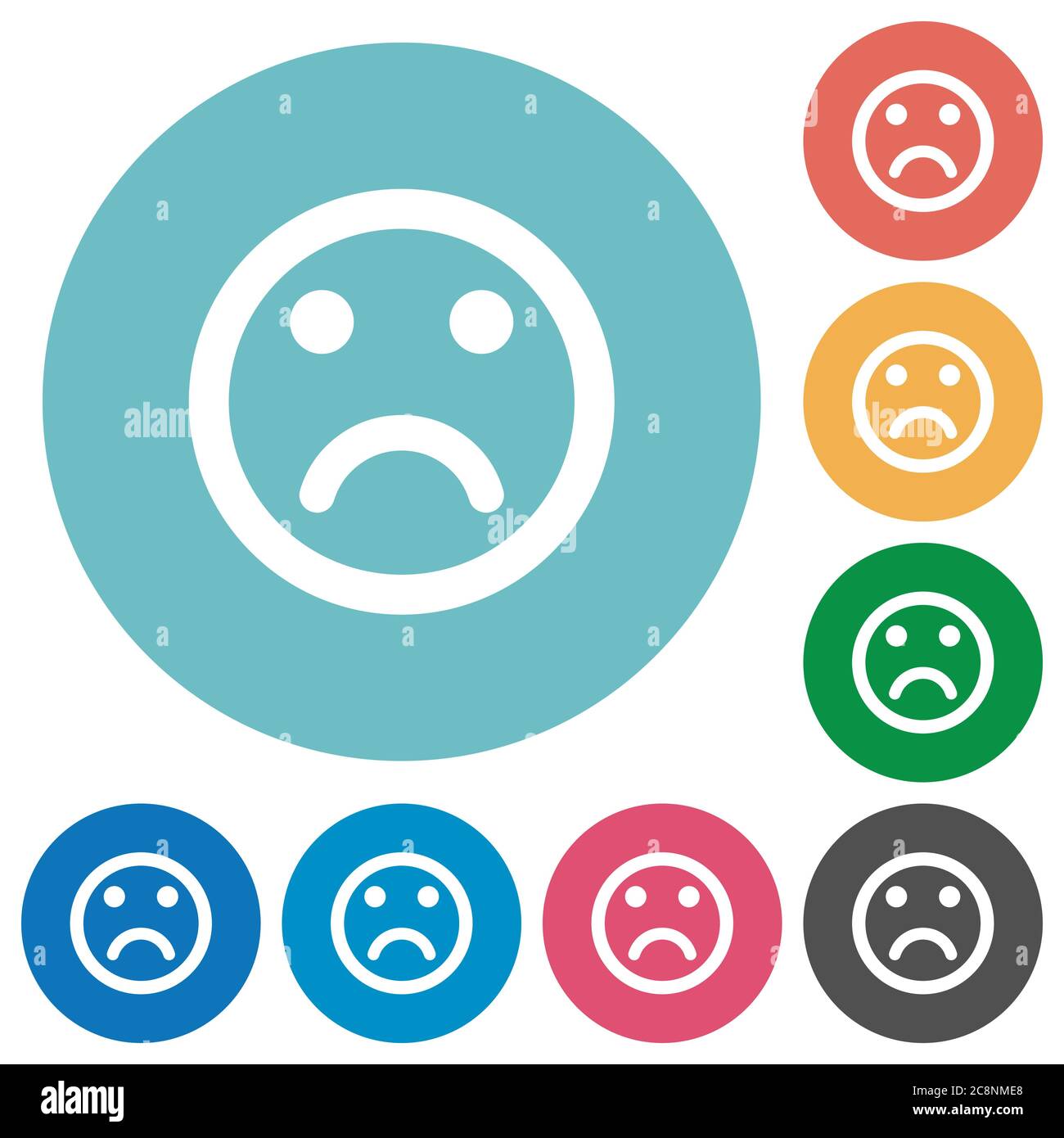 Flat sad emoticon icon set on round color background Stock Vector Image ...