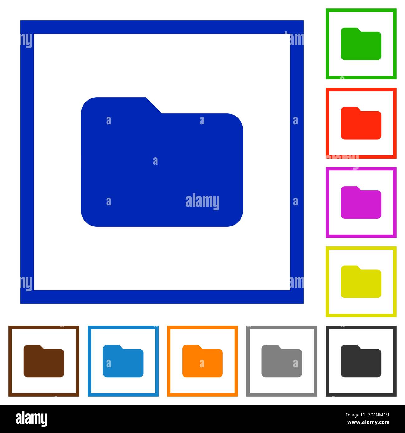Set of color square framed folder flat icons on white background Stock ...